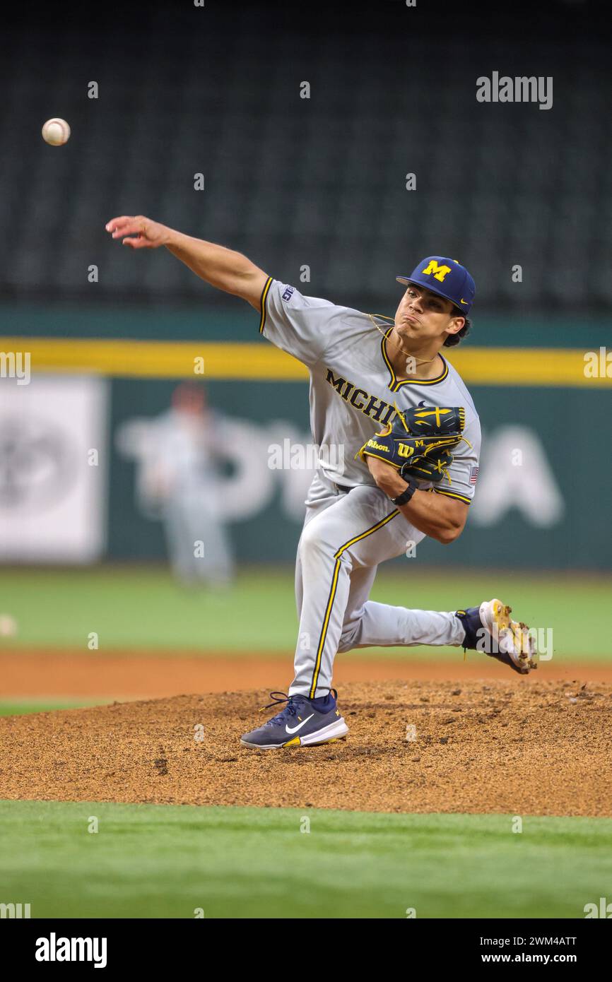 February 23, 2024: Mitch Voit #55 Michigan pitcher releases the ball ...