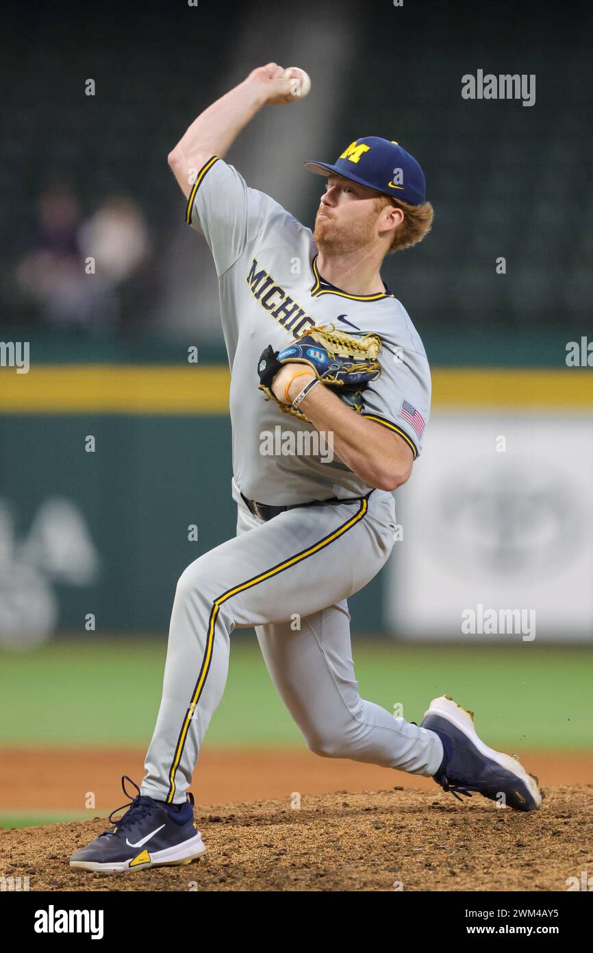 February 23, 2024: Wolverines pitcher Chase Allen #37 works from the ...