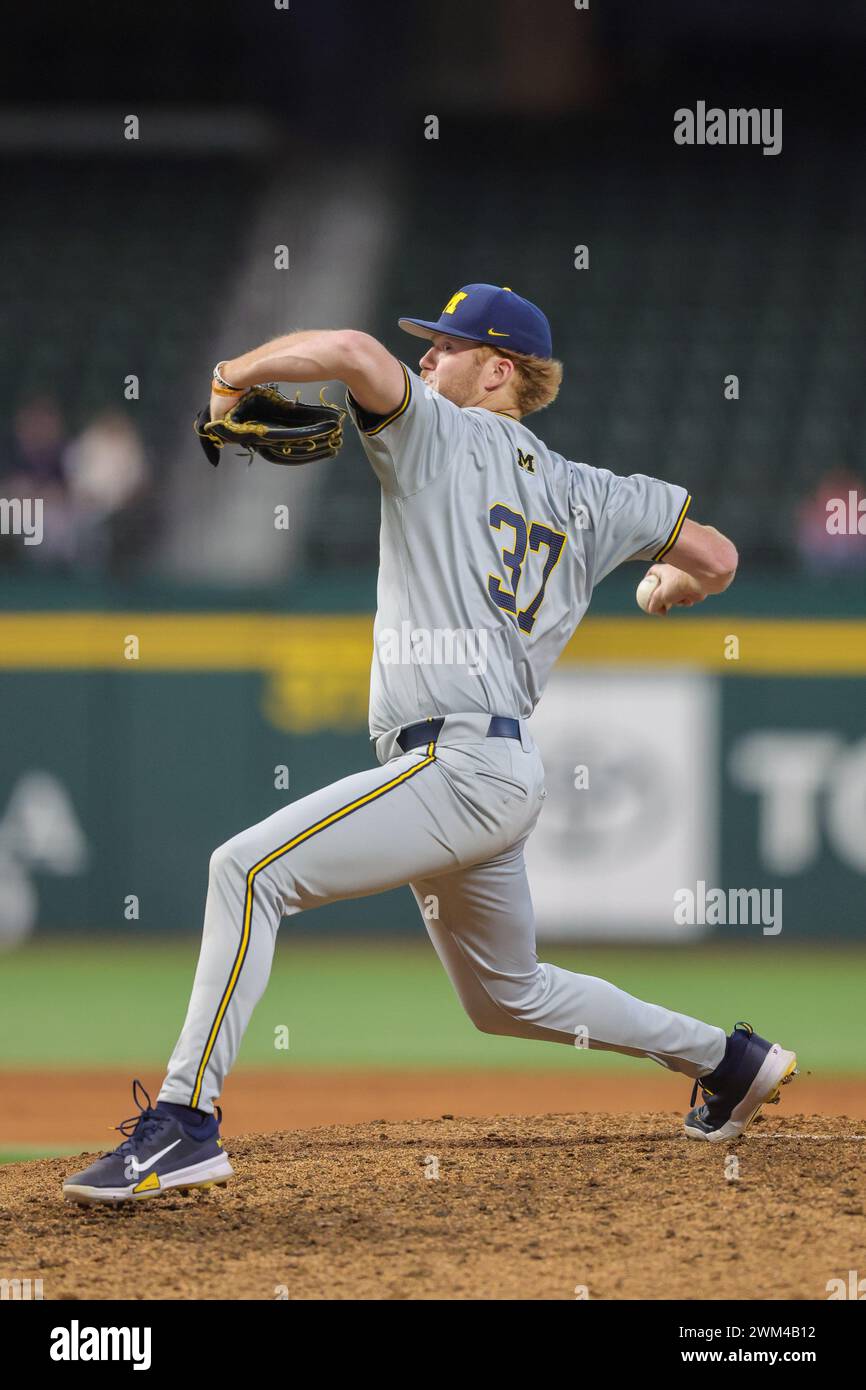 February 23, 2024: Wolverines pitcher Chase Allen #37 works from the ...