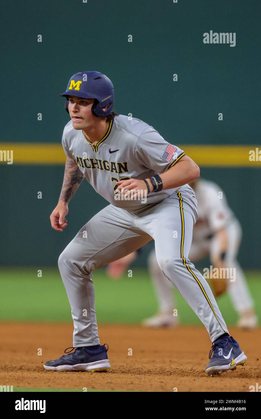 February 23, 2024: Collin Priest #26 Wolverines base runner works his ...