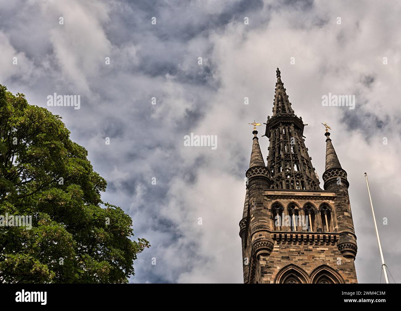 The gothic bell tower turrets of the University of Glasgow buildings ...