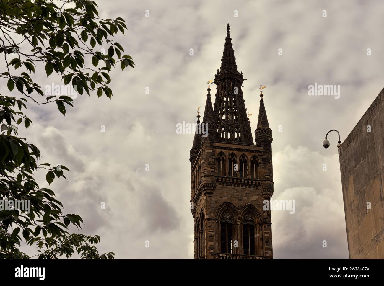 The gothic bell tower turrets of the University of Glasgow buildings ...
