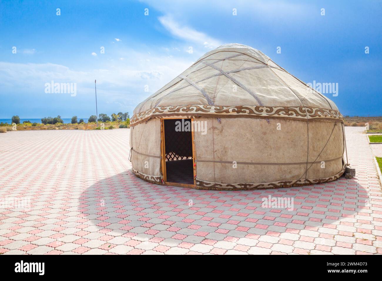 Traditional Yurt. National nomadic old house of Central Asia with blue ...