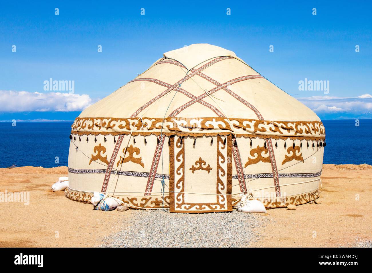 Traditional Yurt. National nomadic old house of Central Asia with blue ...