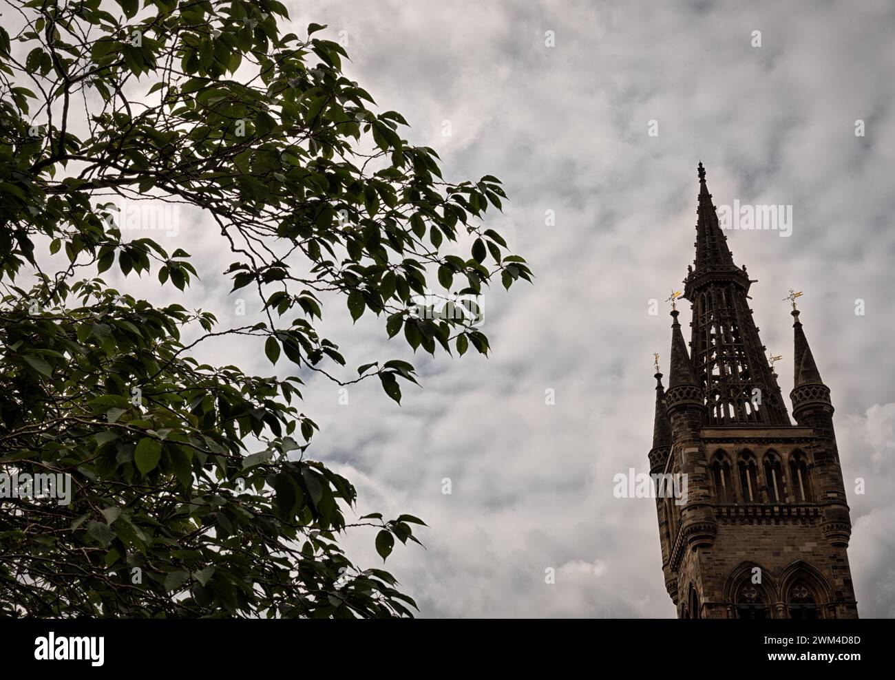 The gothic bell tower turrets of the University of Glasgow buildings ...