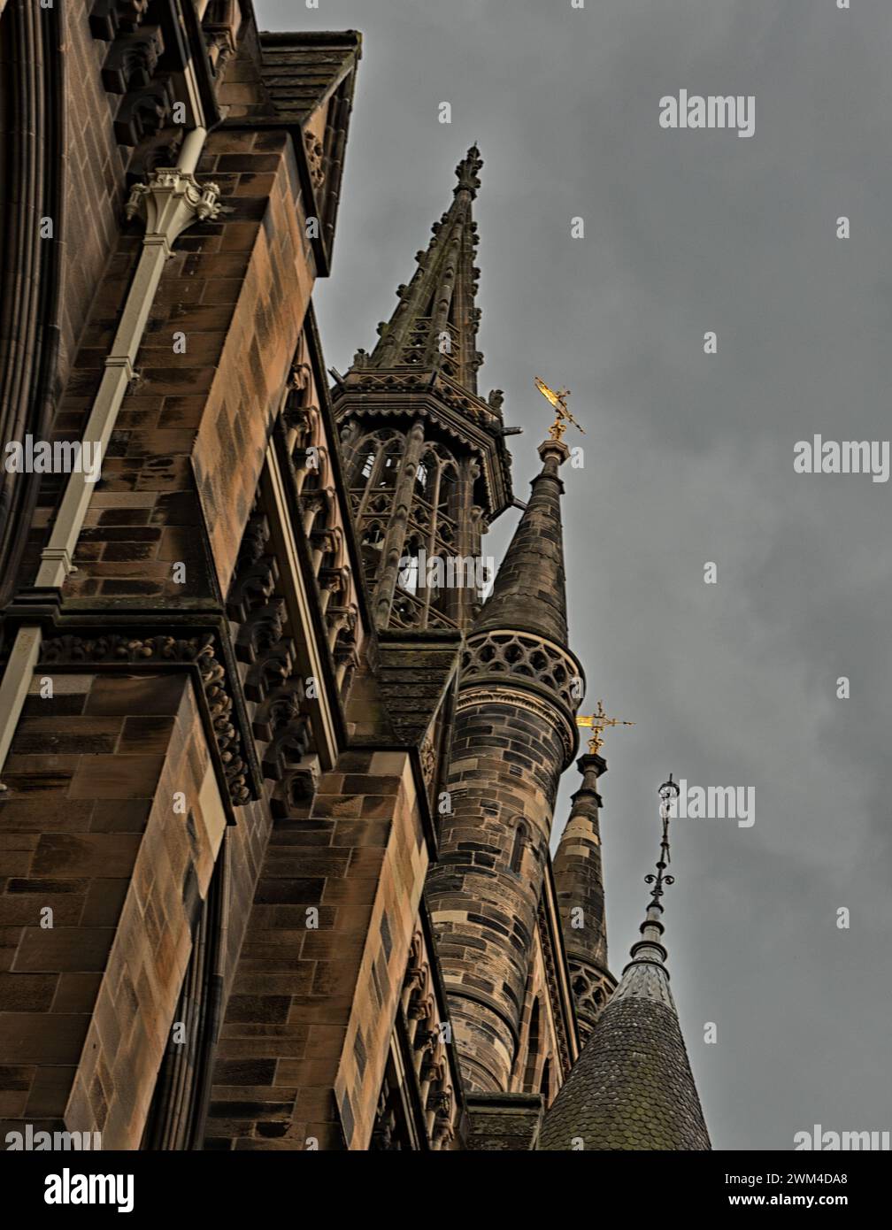 The gothic bell tower turrets of the University of Glasgow buildings ...