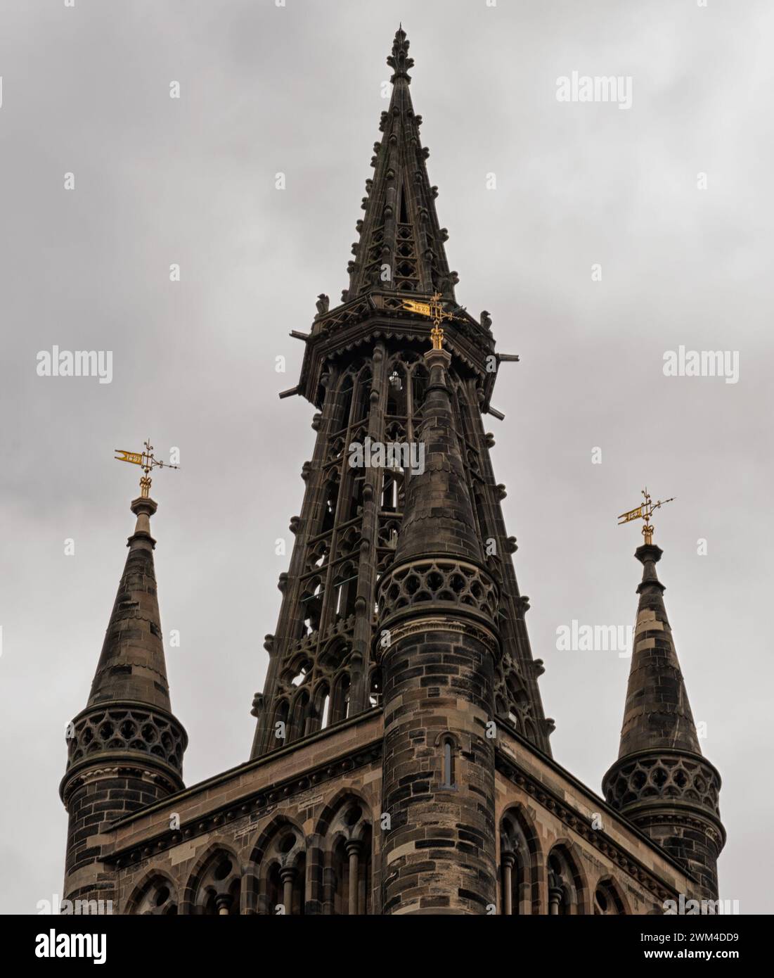 The gothic bell tower turrets of the University of Glasgow buildings ...