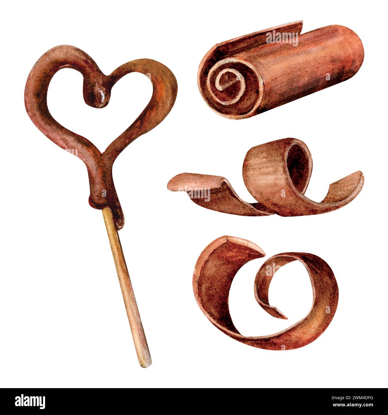 Chocolate spiral heart watercolor drawing. Sweet volute sugar treat ...