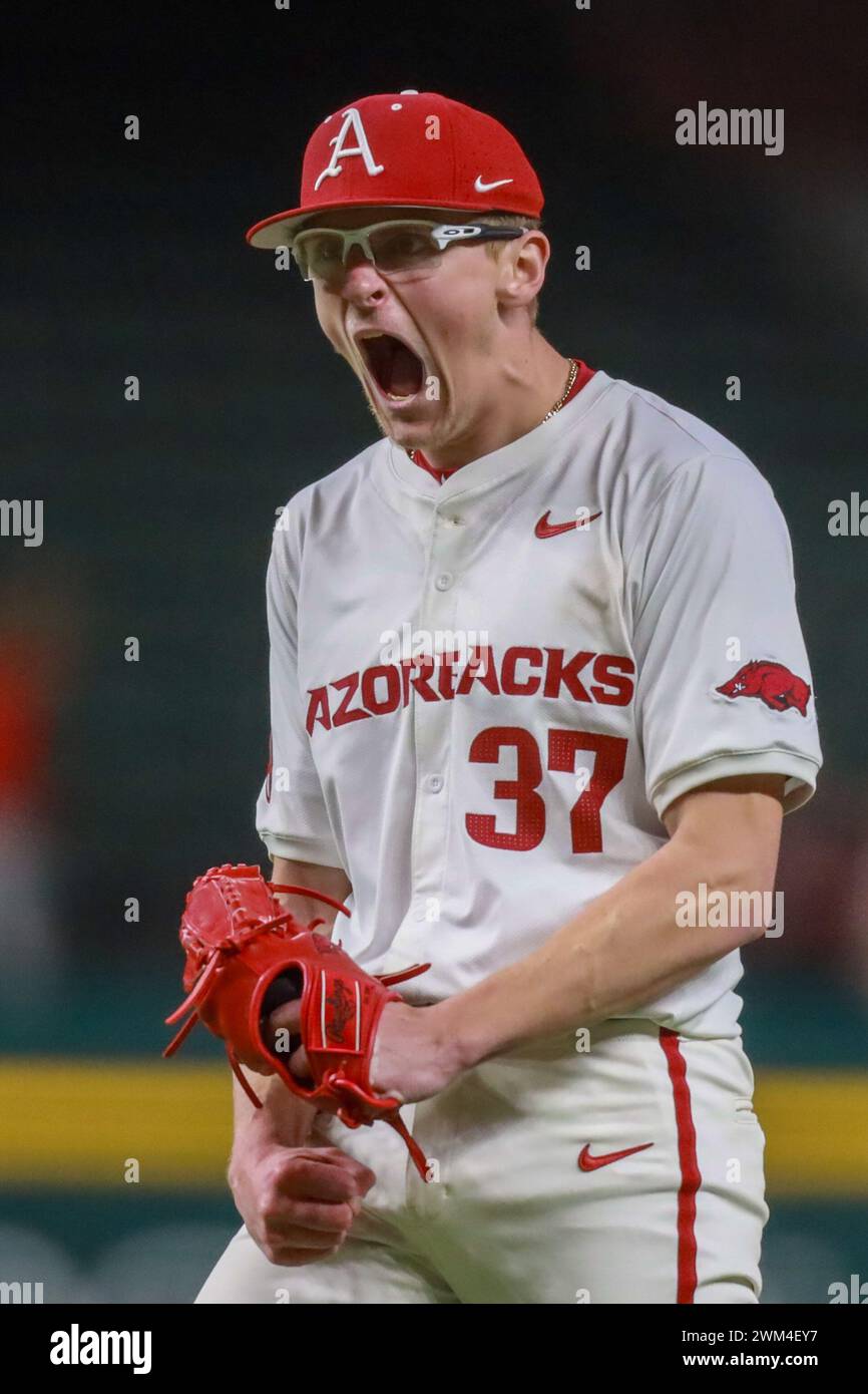 February 23, 2024: Jake Faherty #37 Razorback pitcher flexes as he ...