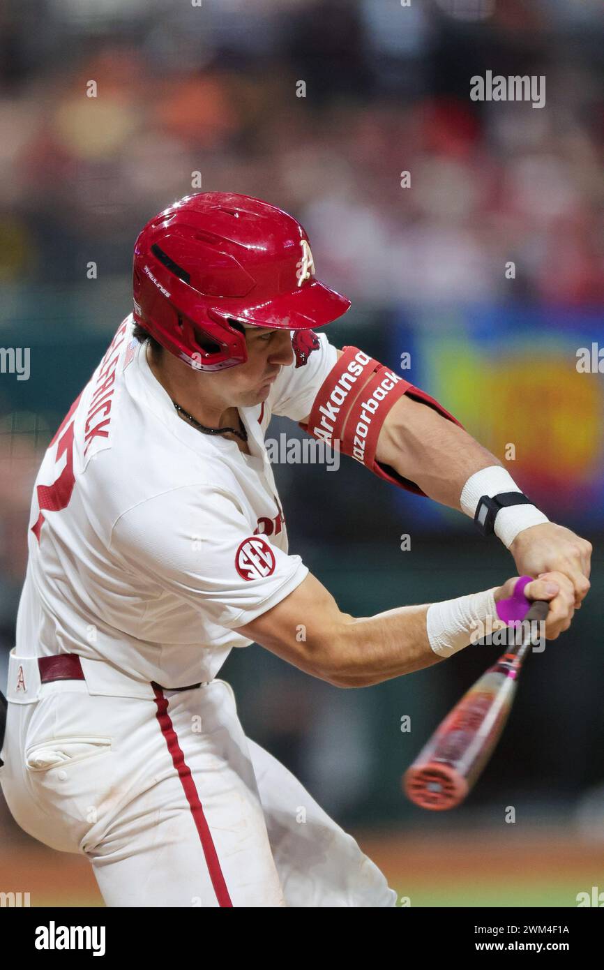 February 23, 2024: Razorback designated hitter Ryder Helfrick #27 looks ...