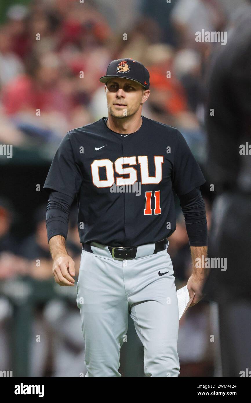 February 23, 2024: Oregon State Head Coach Mitch Canham #11 works his ...