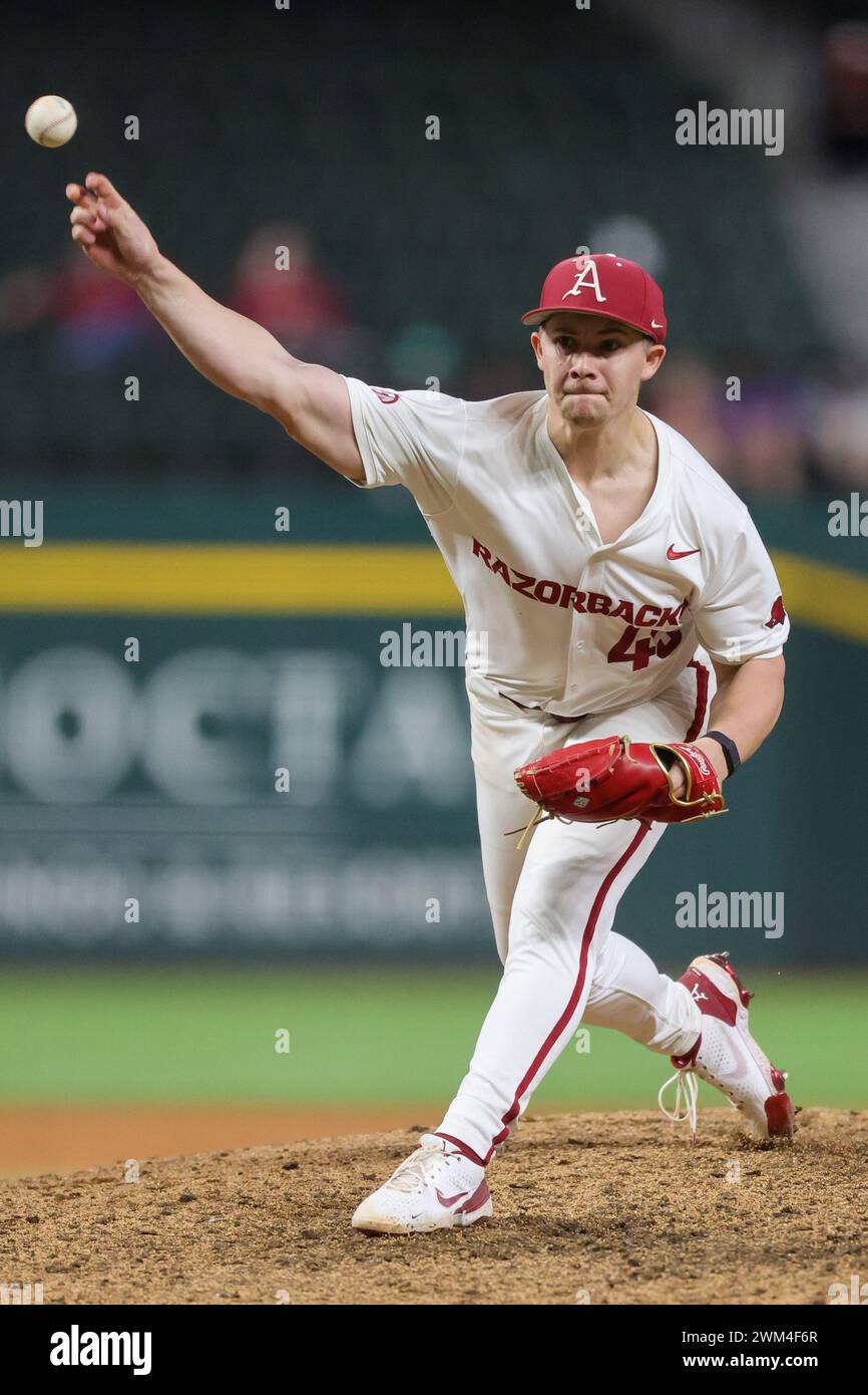 February 23, 2024: Razorback pitcher Gage Wood #45 releases a ball ...