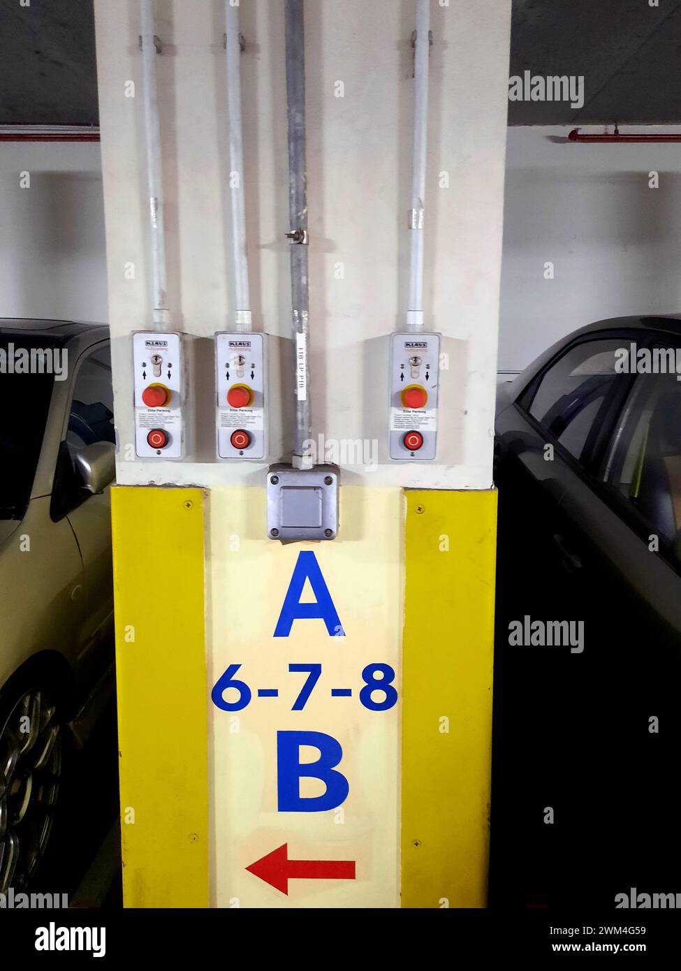 Cairo, Egypt, January 11 2024: Klaus multiparking system in a garage ...