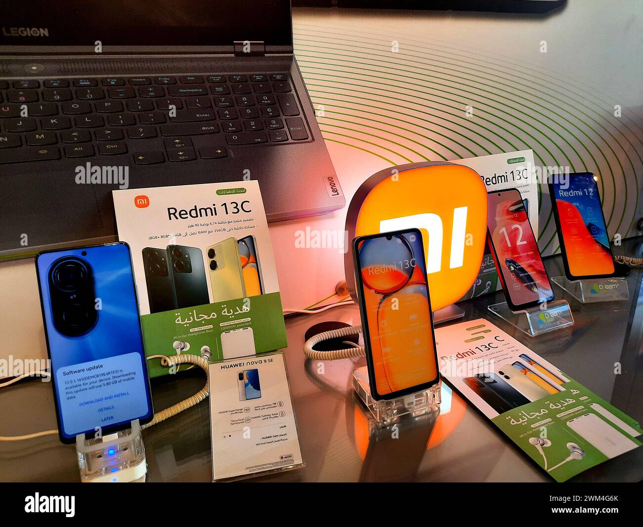 Cairo, Egypt, February 9 2024: Xiaomi Redmi smart cellphones mobiles, Xiaomi Corporation is a ...