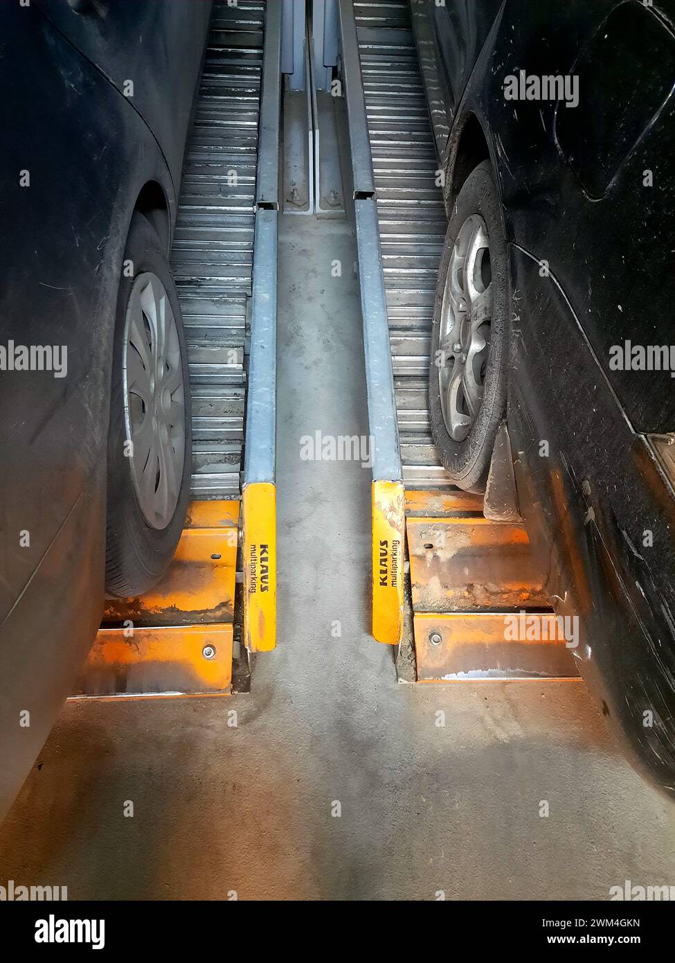 Cairo, Egypt, December 28 2023: Klaus multiparking system in a garage ...