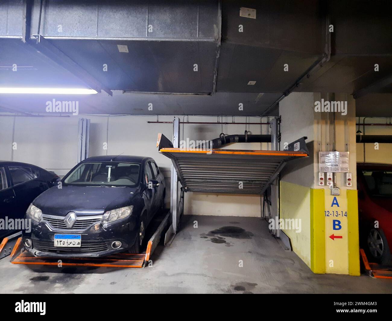 Cairo, Egypt, January 11 2024: Klaus multiparking system in a garage ...