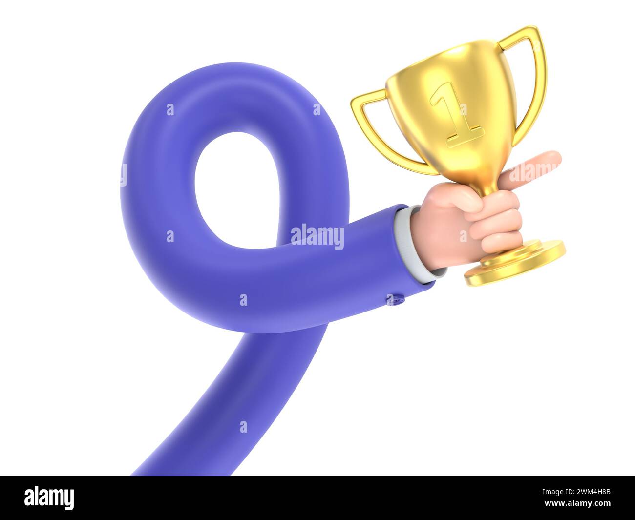Cartoon Gesture Icon Mockup.Golden trophy awards hold in hand winner ...