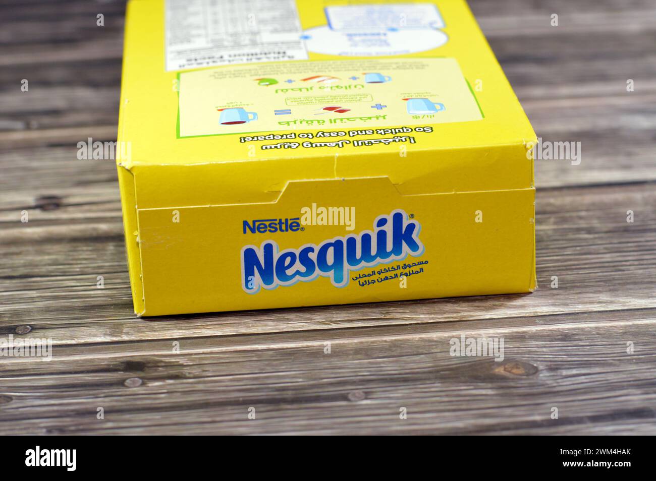 Cairo, Egypt, February 21 2024: Nestle Nesquik, a brand of food products made by Swiss company ...