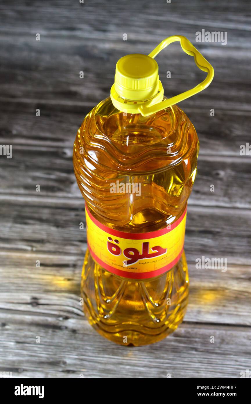 Cairo, Egypt, February 19 2024: Helwa Food oil that is of mixture of ...