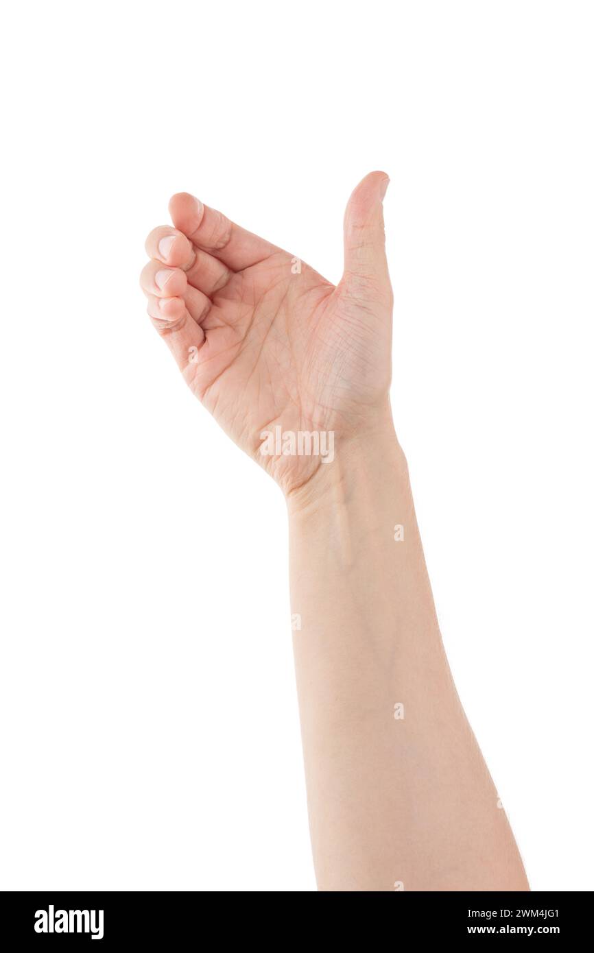 Adult man hand hold something with fingers isolated on white background, high detailed Stock ...