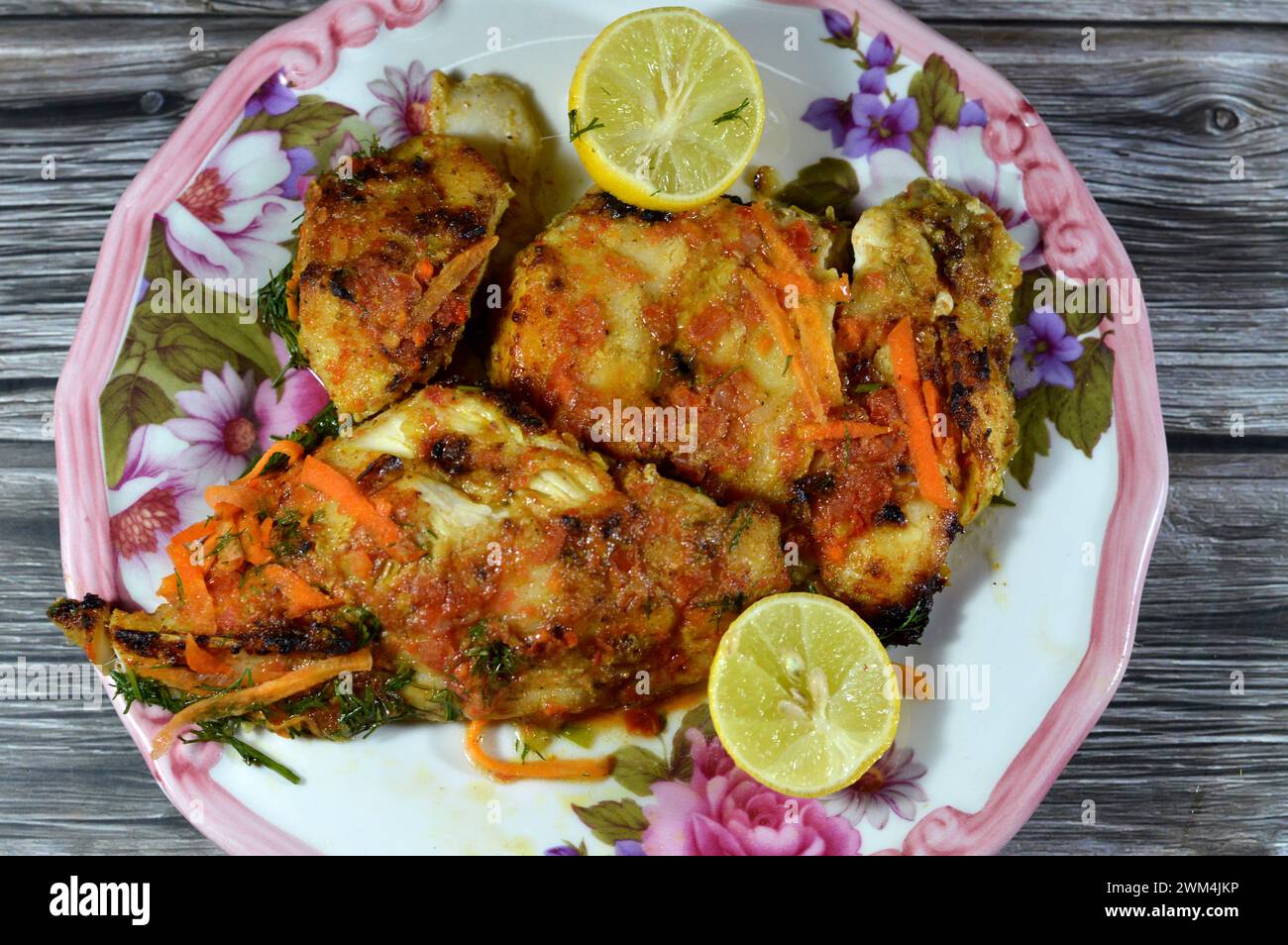 Grilled fish fillet filet, the flesh of a fish which has been cut or ...