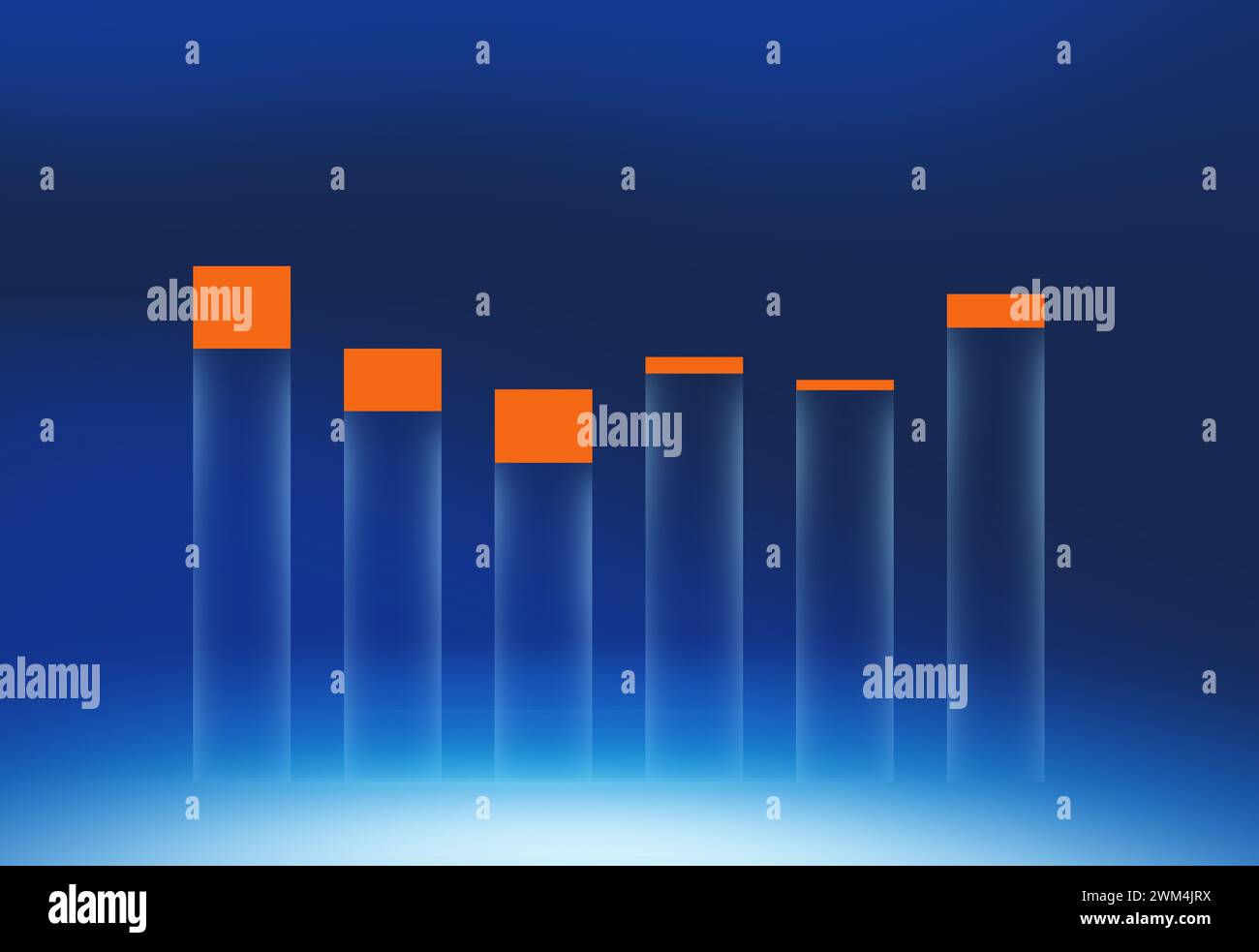 Vertical transparent charts in front of blue background. 3d ...