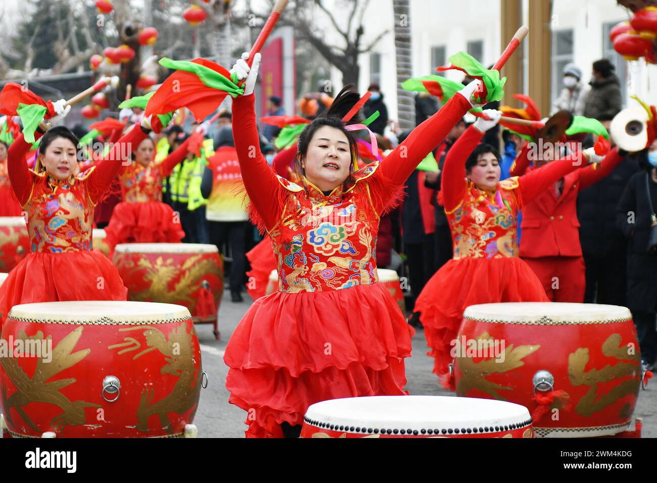 Yantai, China. 24th Feb, 2024. Folk artists are performing a folk show ...