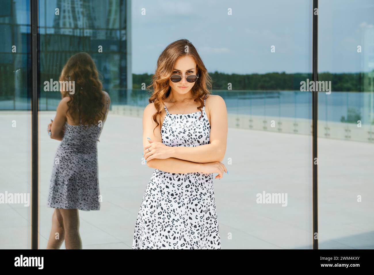 Portrait of offended woman with pouted lips in urban background Stock ...