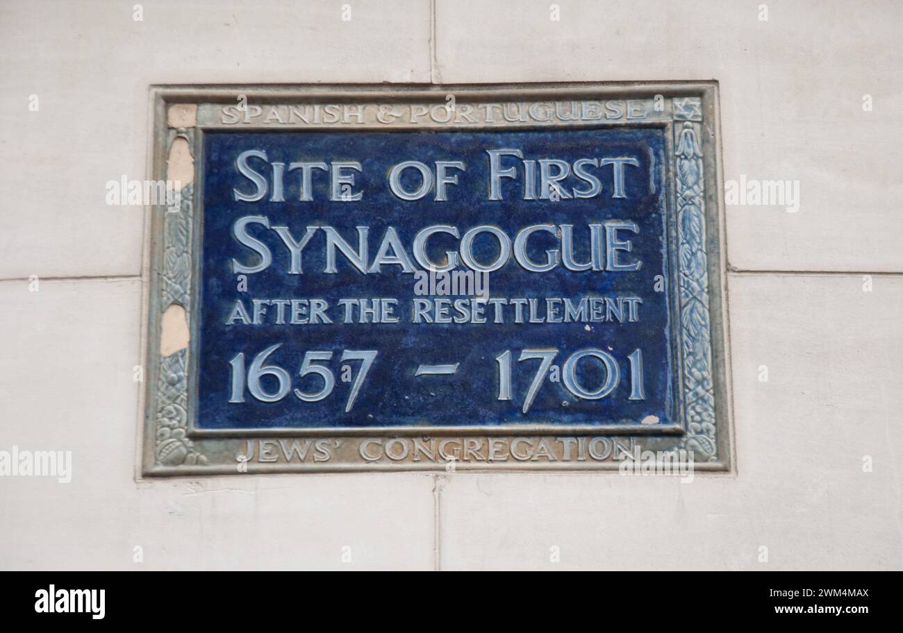 Sign indicating the site of the First Synagogue after the Resettlement ...