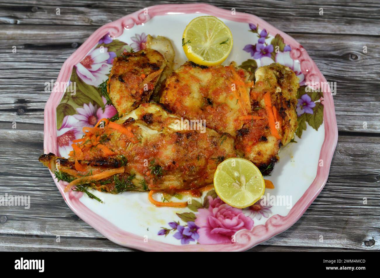 Grilled fish fillet filet, the flesh of a fish which has been cut or ...