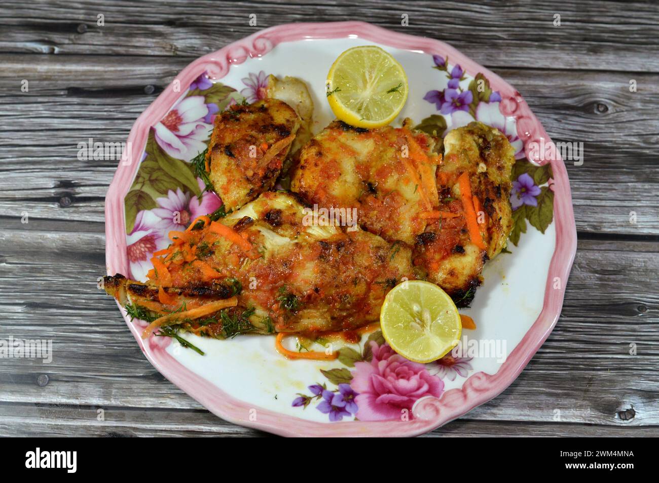 Grilled fish fillet filet, the flesh of a fish which has been cut or ...