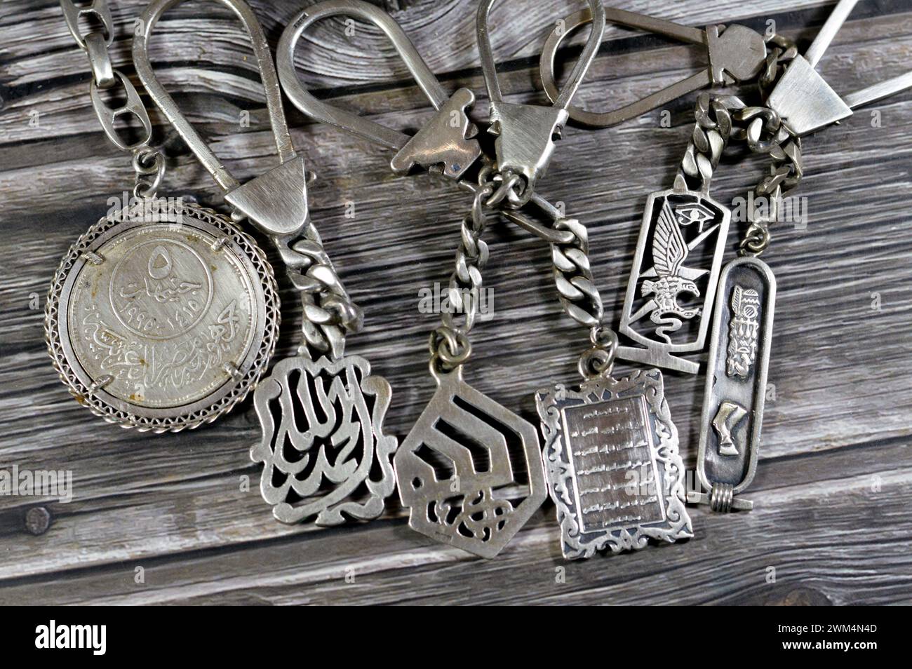 Cairo, Egypt, February 19 2024: Silver medals with various shapes and ...