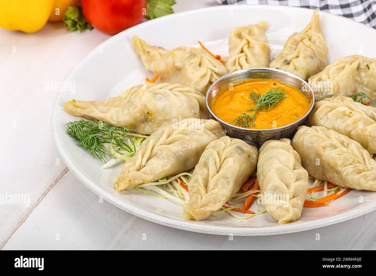 Steamed asian dumpling momo with meat, seafood or vegetables Stock ...