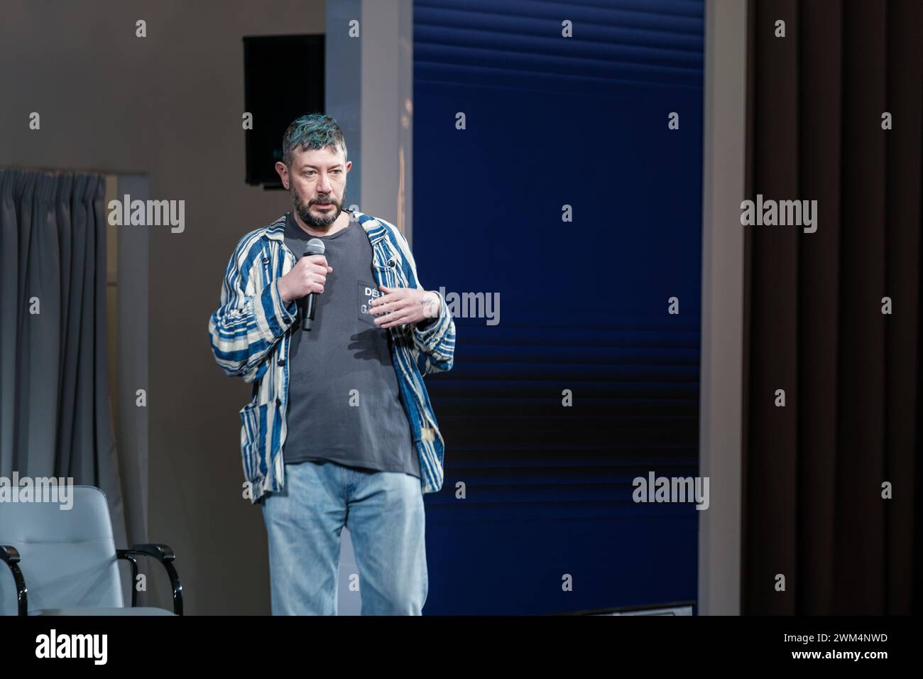 Moscow - February 6, 2024: Famous Russian designer Artemy Lebedev gives ...