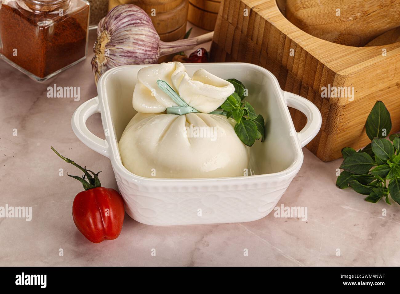 Italian dairy soft young cheese - Burrata Stock Photo - Alamy
