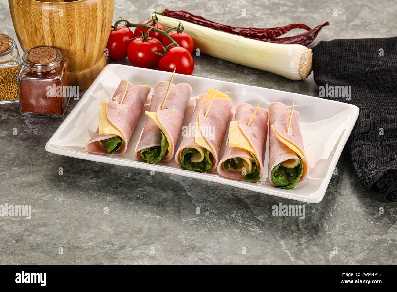 Roll with ham and cheese snack Stock Photo - Alamy