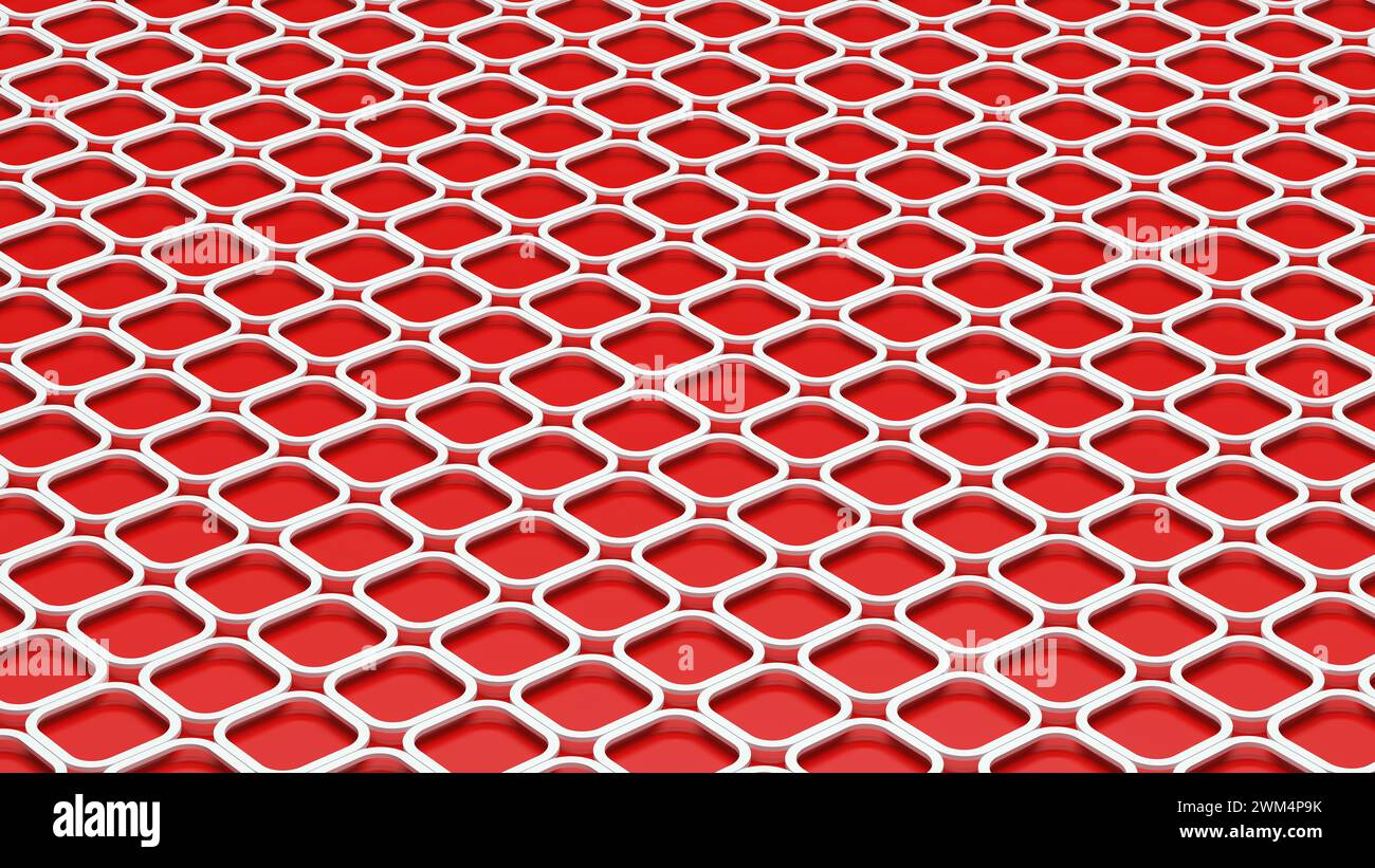 White red geometric pattern grid round square chamfer mesh design 3d illustration render digital ...
