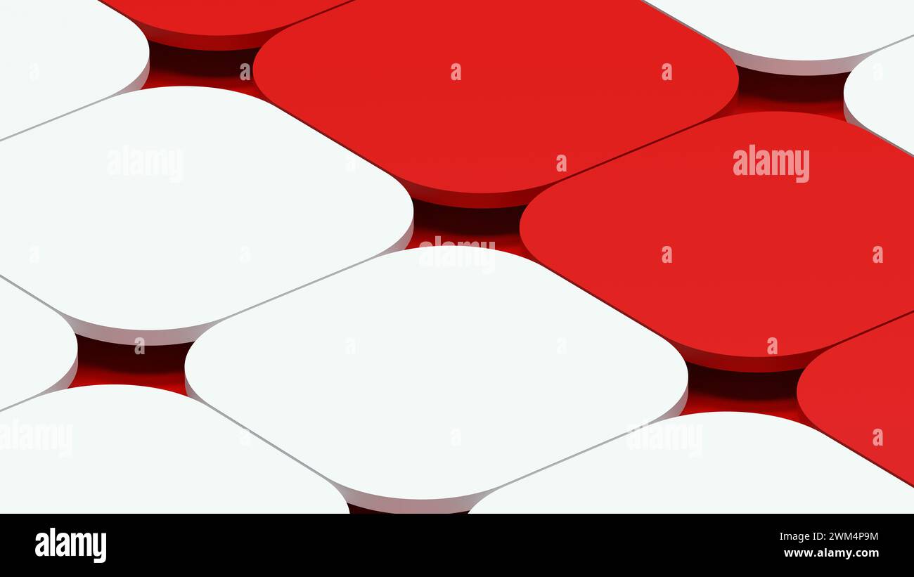 White red geometric pattern grid round square chamfer close up design 3d illustration render ...