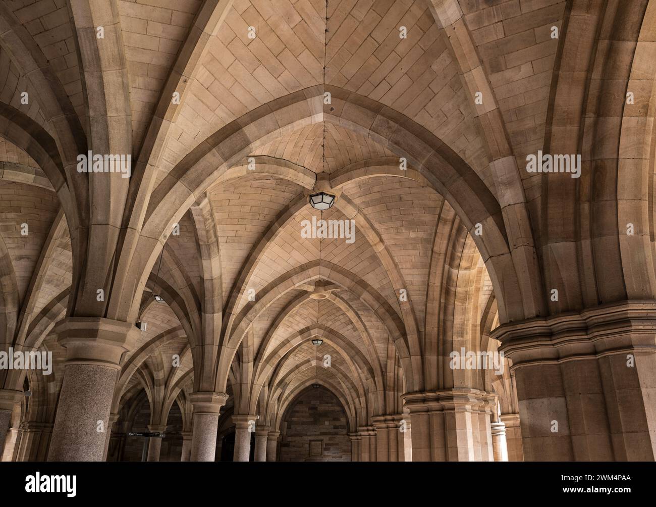 The cloisters in the undercroft of the University of Glasgow buildings ...