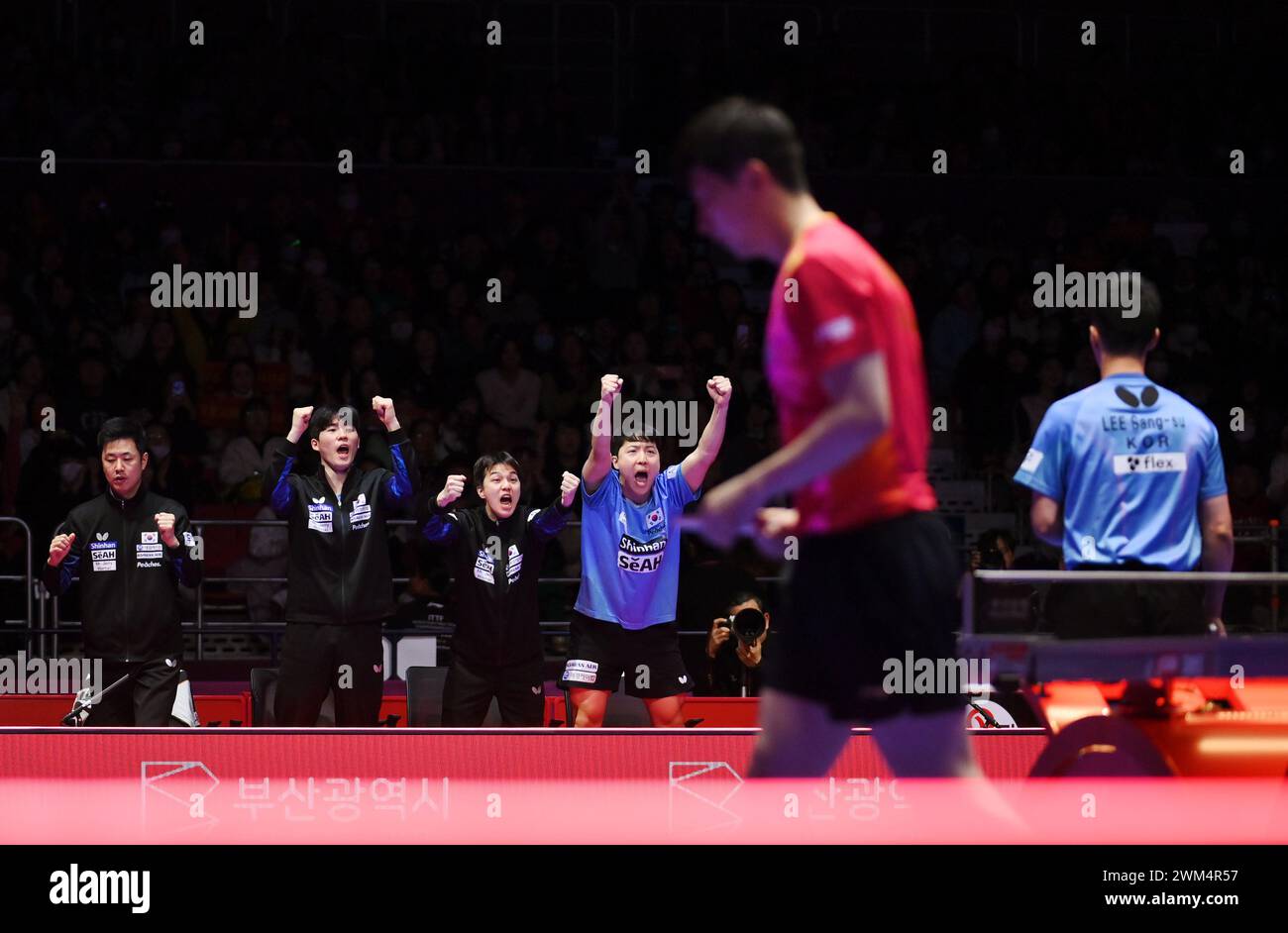 Busan, South Korea. 24th Feb, 2024. Players of South Korea celebrate ...