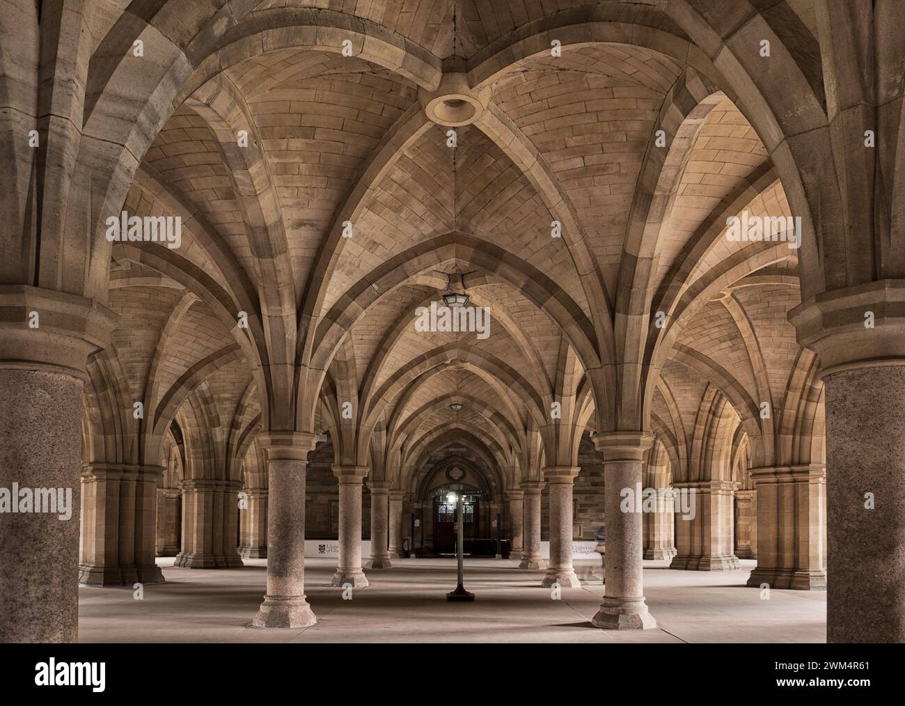 The cloisters in the undercroft of the University of Glasgow buildings ...