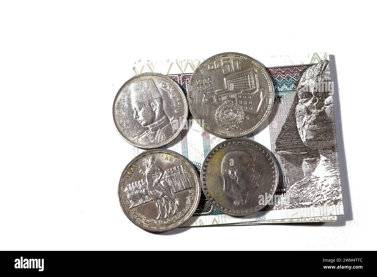 Egypt banknote with Egyptian silver coins of Orabi revolution ...