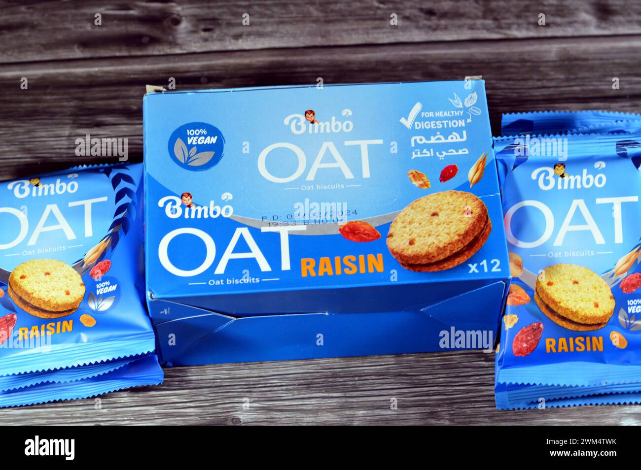 Cairo, Egypt, February 22 2024: Bimbo Oat Biscuits with Raisin and ...
