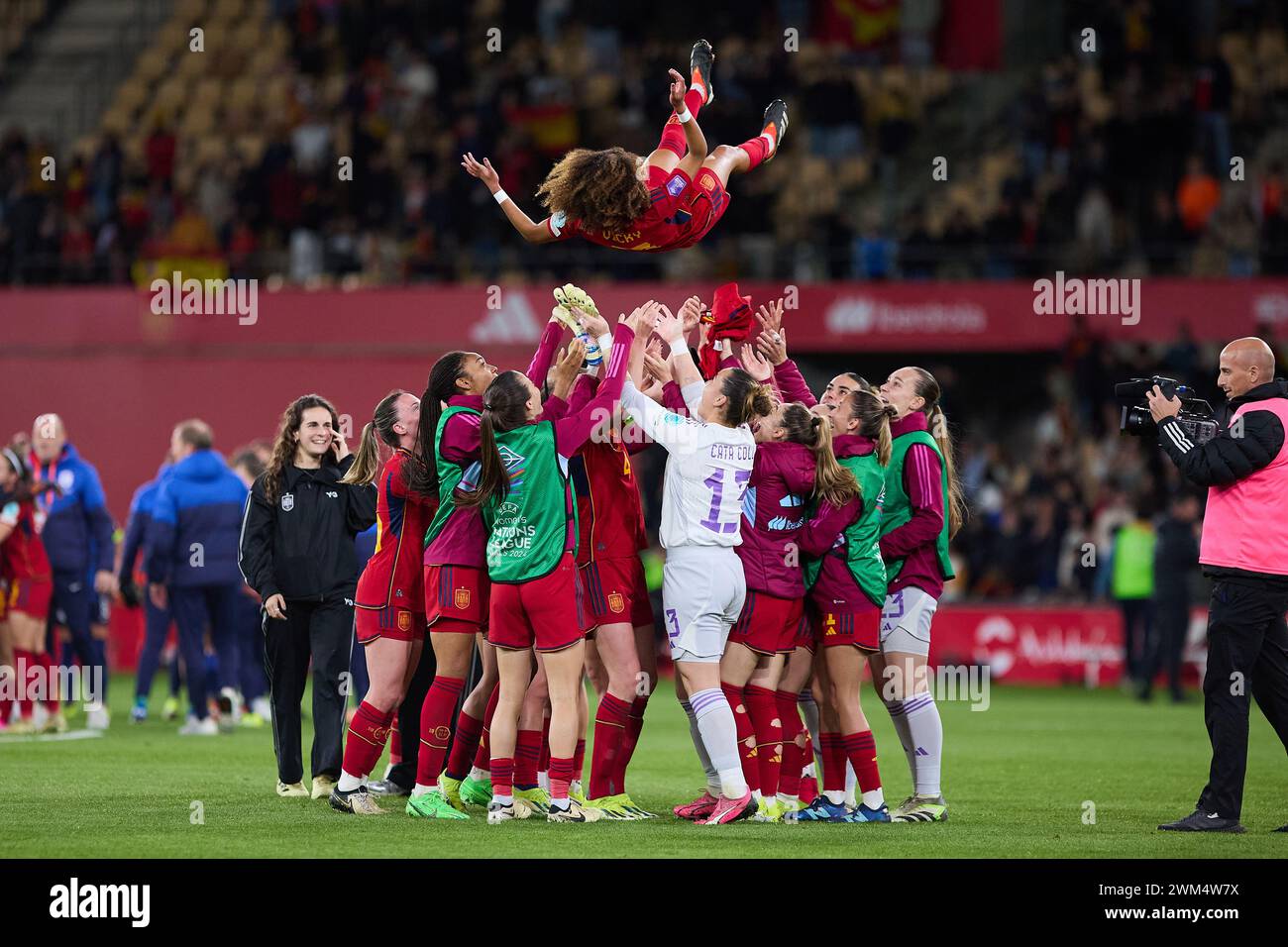 Spain players elevate Vicky Lopez at full time during the UEFA Women’s ...