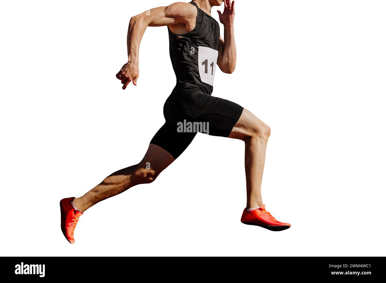 male athletes sprinting on track stadium, muscles taut, isolated on ...