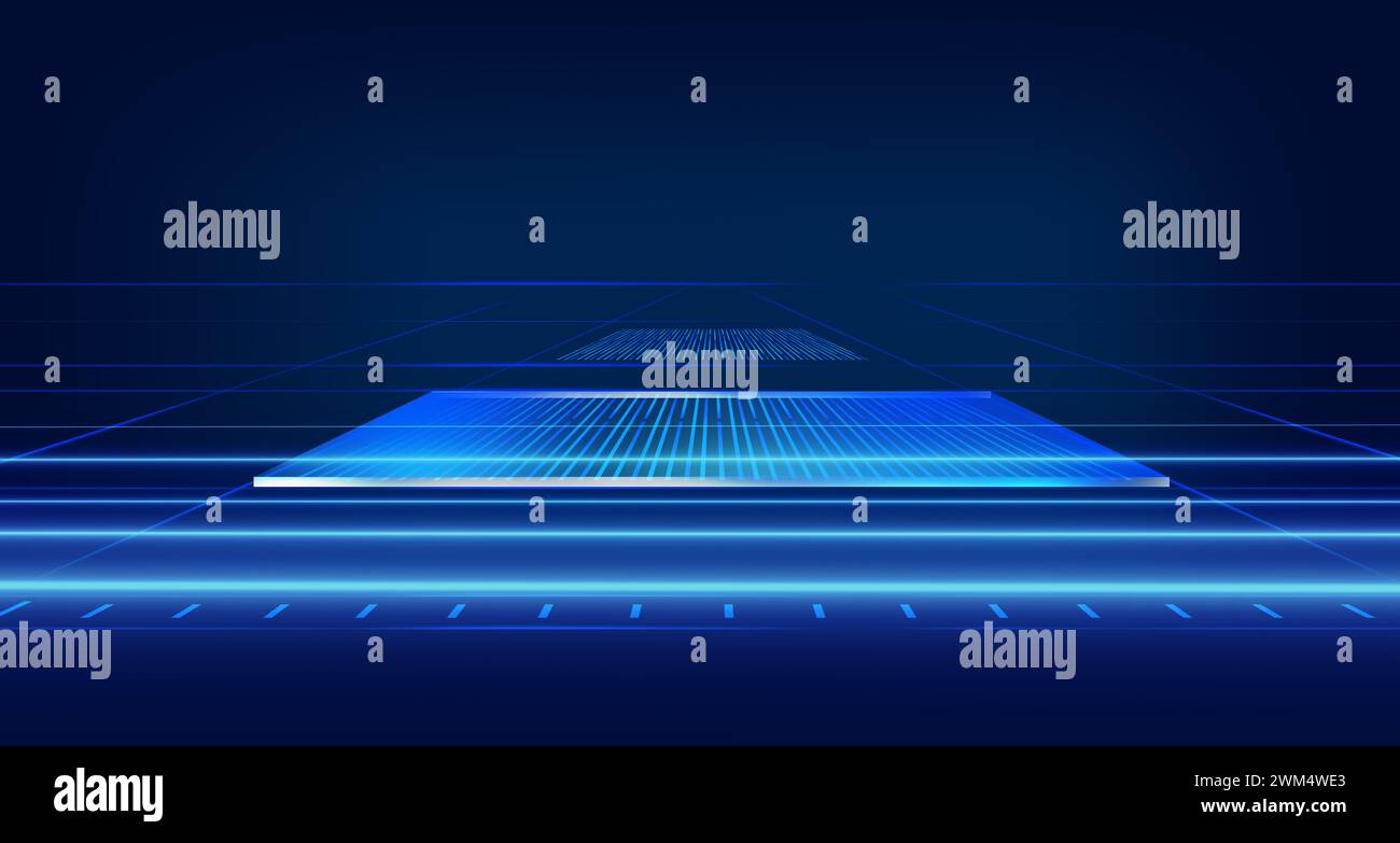 Abstract design with lines to perspective in blue theme background, 3d ...