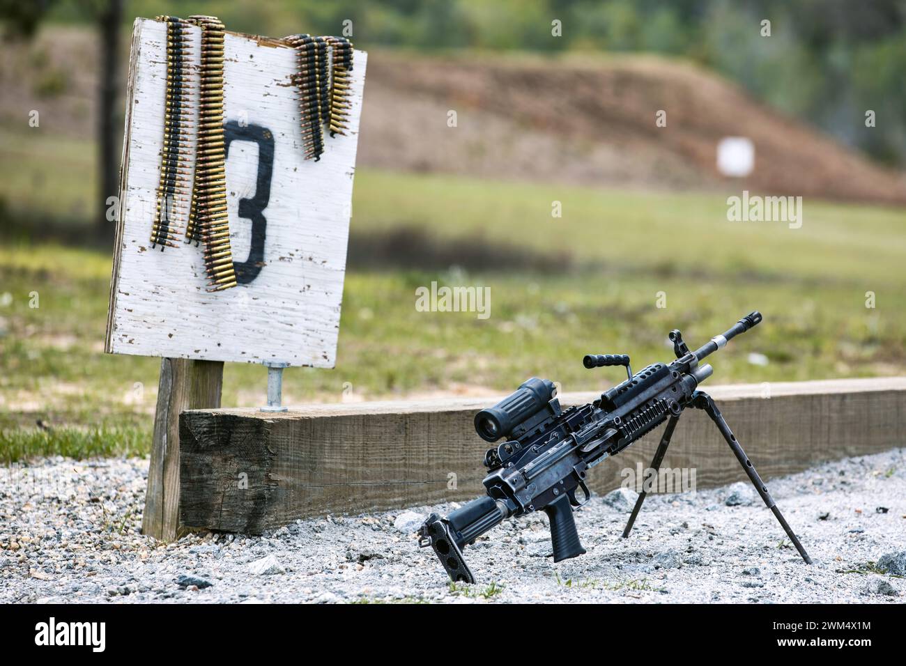 Fort Benning, Georgia - April 09 2022: An M249 light machine gun on the ...
