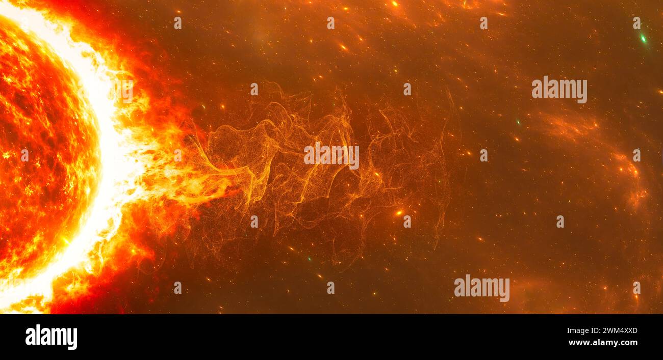 Sun and solar storm, Earth's magnetic field, Earth and solar wind, flow ...