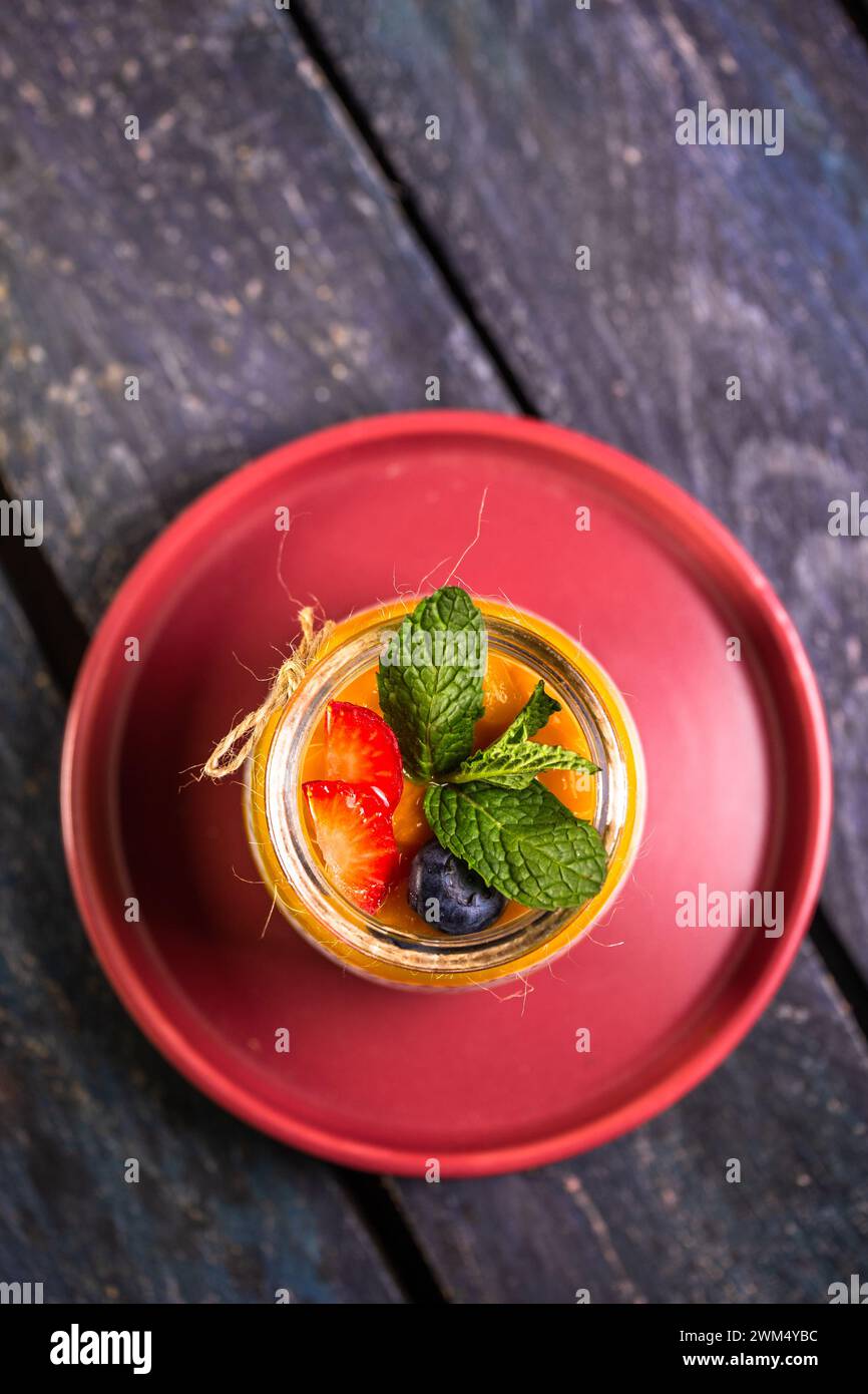 Chia seed pudding with mango, mixed berries, milk, Greek yogurt ...