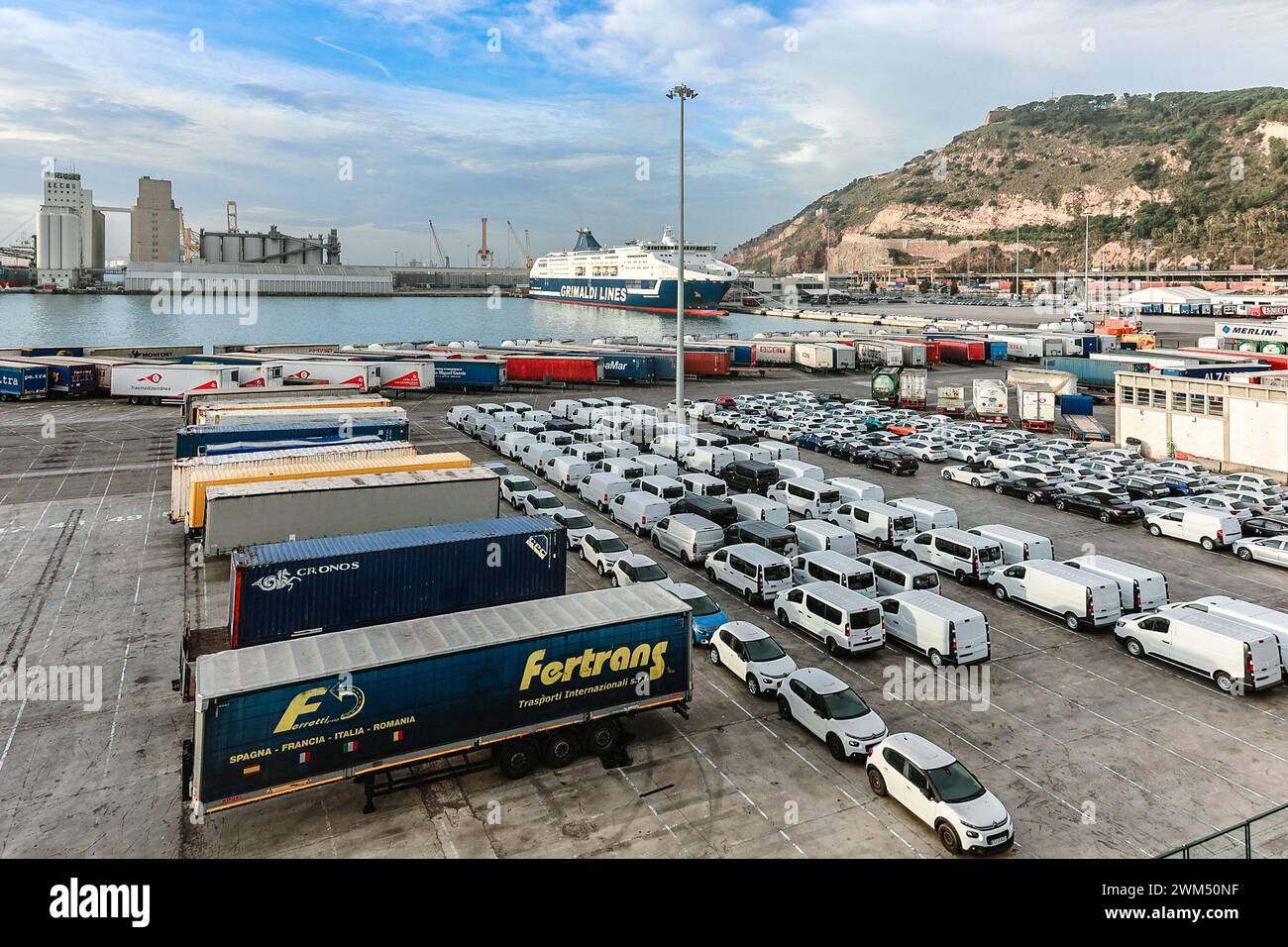 Barcelona, Spain - December 1, 2023: Panoramic view of cargo port in ...